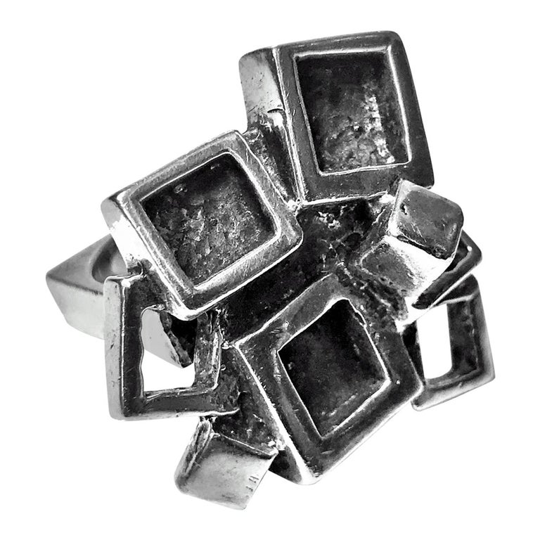 1960s Sterling Silver Modernist Brutalist Ring at 1stDibs