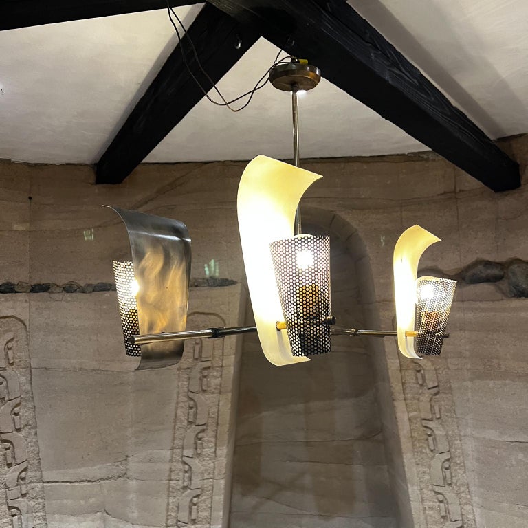 1960s Striking Chandelier 4 Light Metal and Mesh Style of Pierre ...