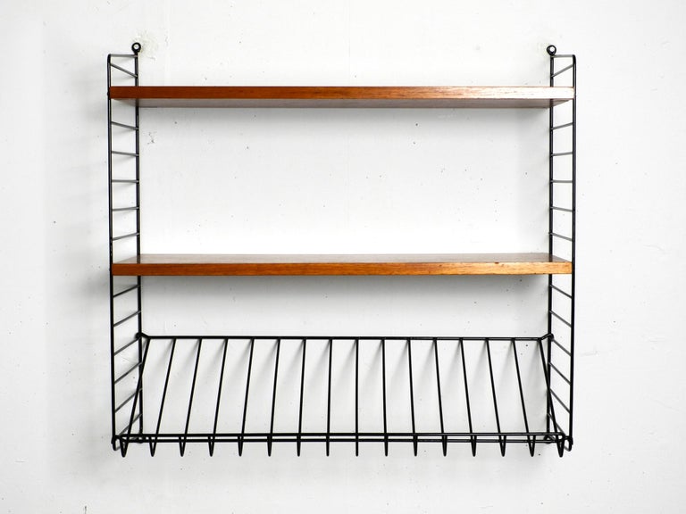 1960s String Teak String Shelf with Two Deep Shelves and One Magazine ...