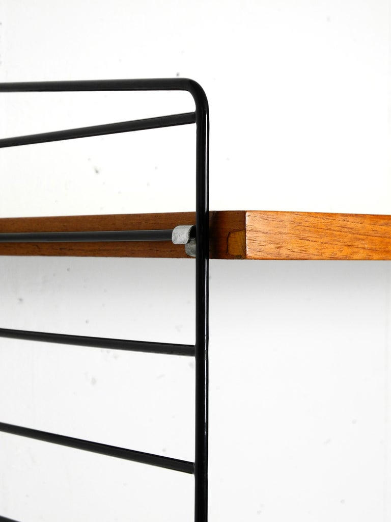 1960s String Teak String Shelf with Two Deep Shelves and One Magazine ...