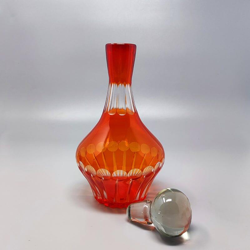 1960s Stunning Red Crystal Decanter with 6 Crystal Glasses, Made in ...