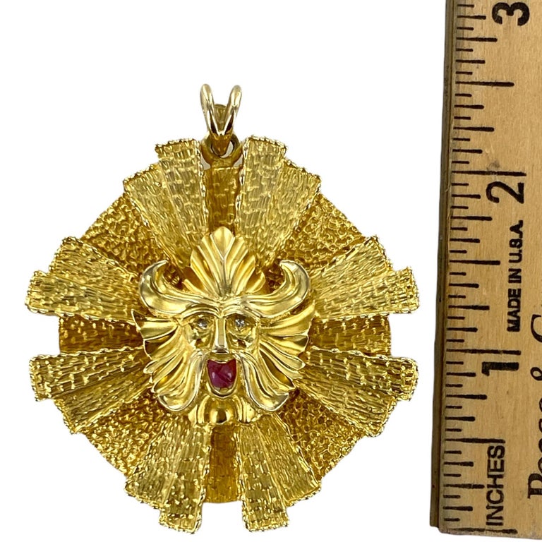 1960's Sunburst Viking Diamond Ruby 14 Karat Yellow Gold Vintage ...