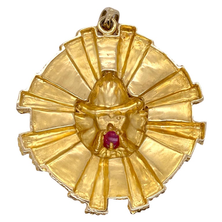 1960's Sunburst Viking Diamond Ruby 14 Karat Yellow Gold Vintage ...