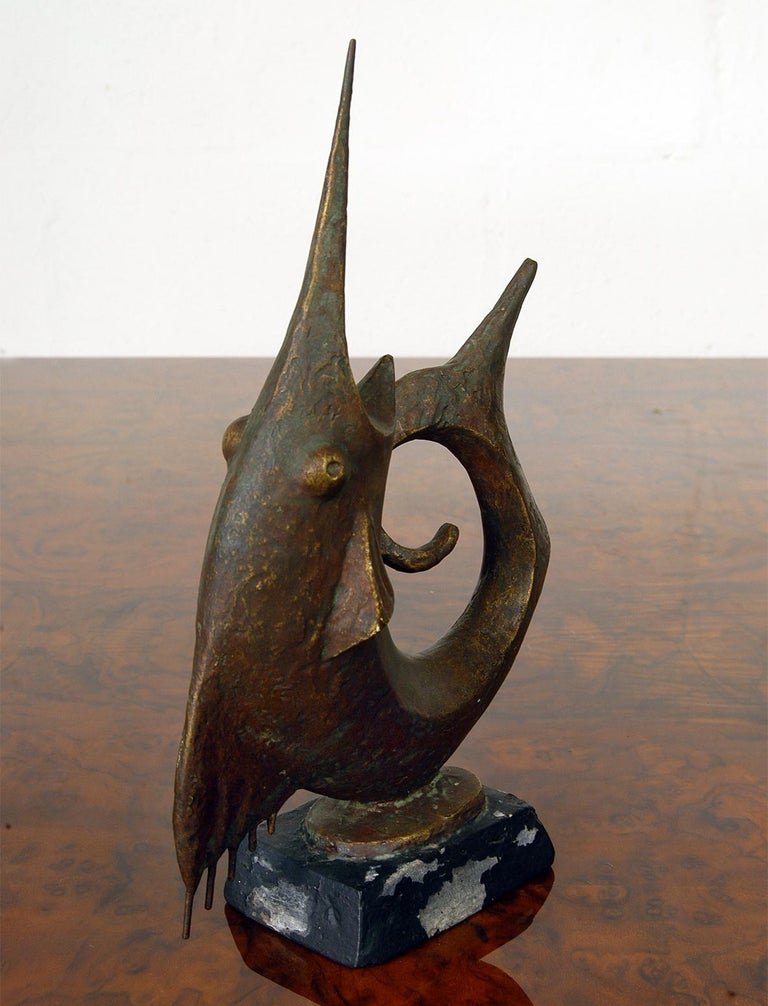 1960s Swedish Ceramic Bronze Sculpture ‘Marlin Thrusting’ by Hjalmar ...