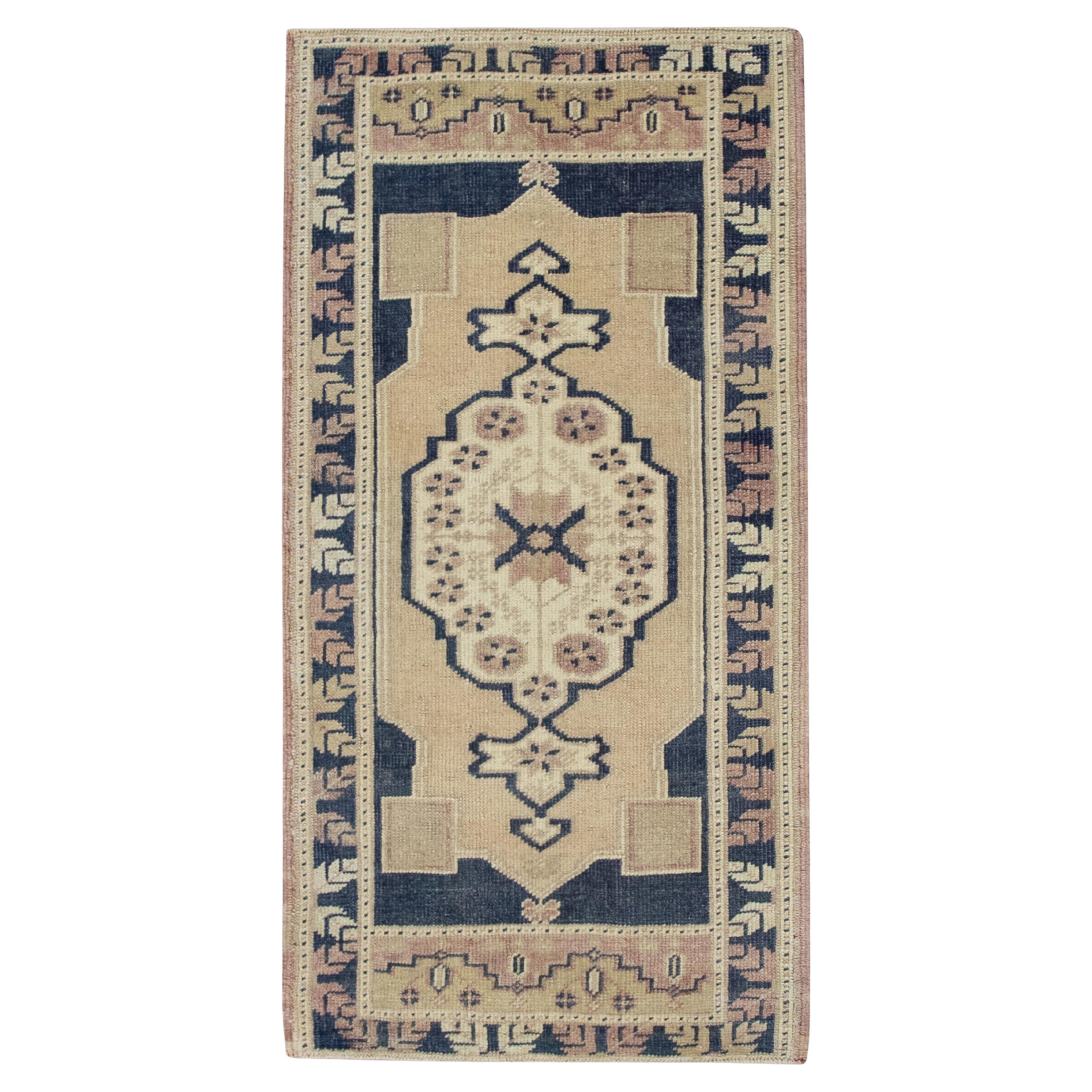 1960s Tan Vintage Turkish Mini Rug 1'10" X 3'2" For Sale at 1stDibs