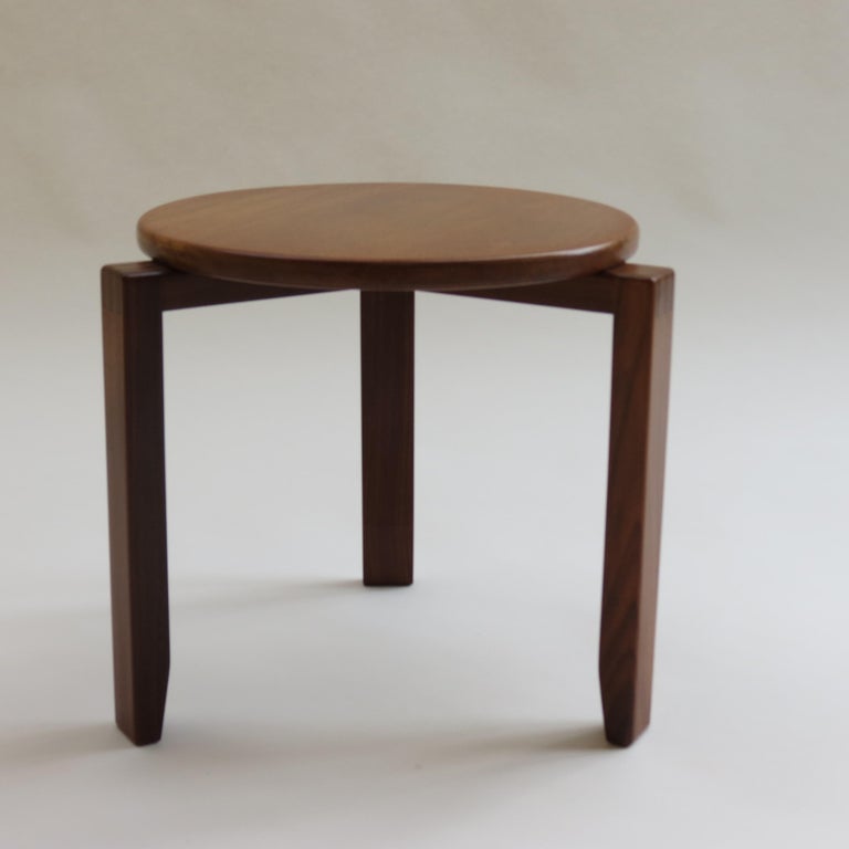 1960s Teak Small Round Three-Legged Table Fingerjoint Detail at 1stDibs