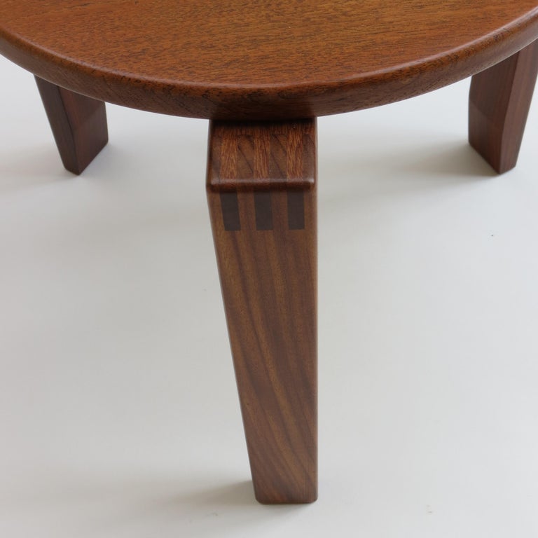 1960s Teak Small Round Three-Legged Table Fingerjoint Detail at 1stDibs