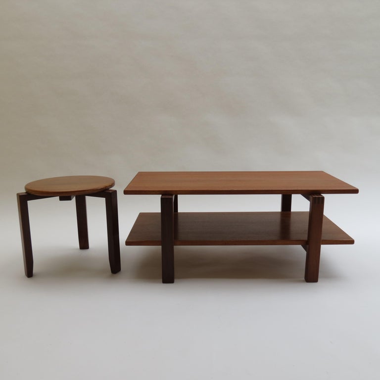 1960s Teak Small Round Three-Legged Table Fingerjoint Detail at 1stDibs