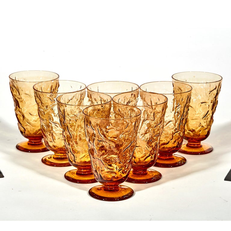 1960s Textured Amber Glass Water Stems, Set of 8 at 1stDibs