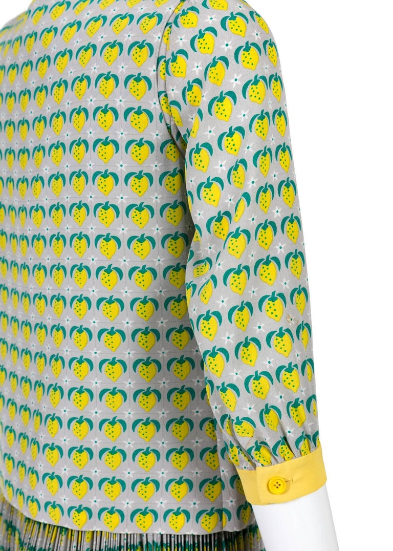1960s Tiziani Couture by Karl Lagerfeld Lemon Silk Print Dress and Vest ...
