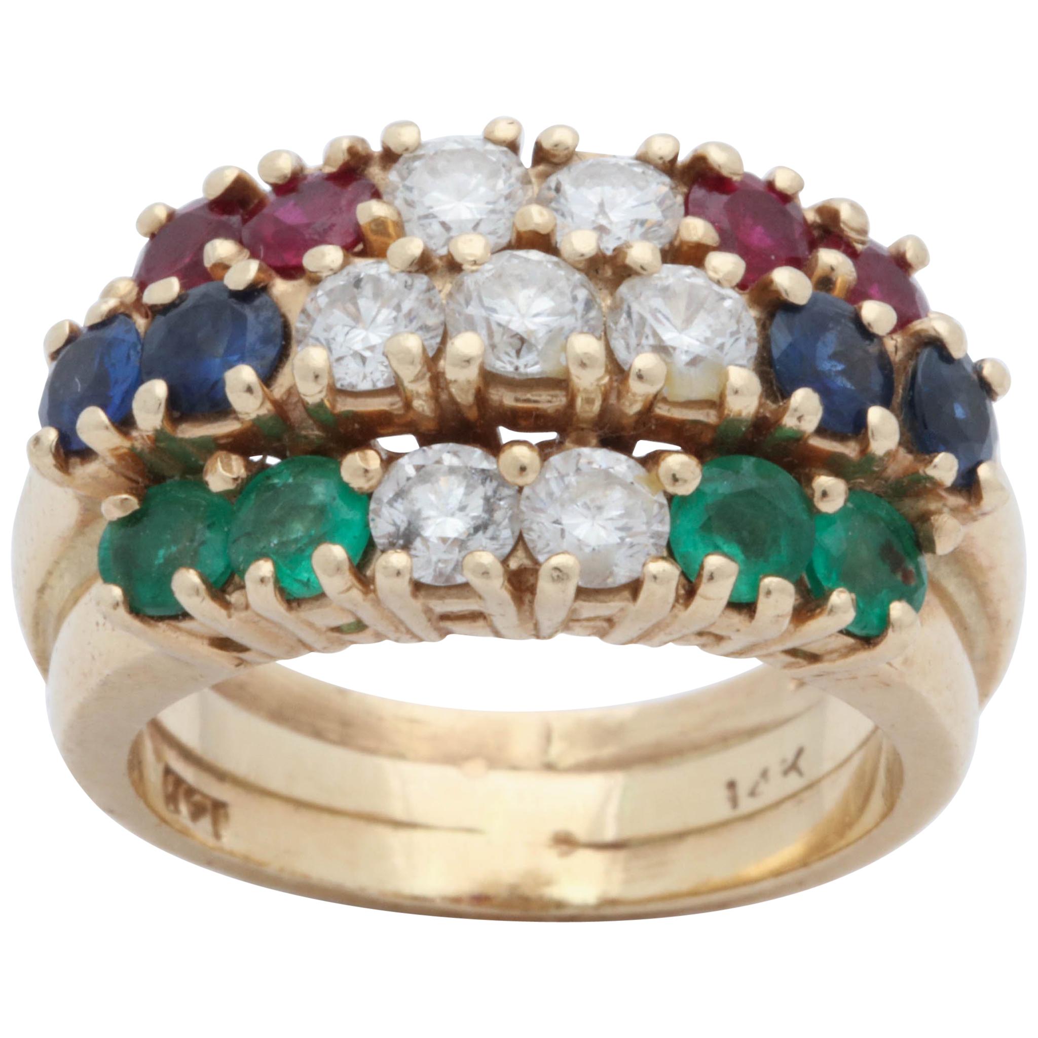 Ruby Sapphire Emerald and Diamond Band Ring by Kern For Sale at 1stDibs