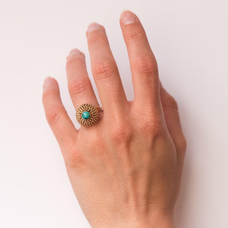1960s Turquoise 18 Karat Rose Gold Pyramide Ring at 1stDibs