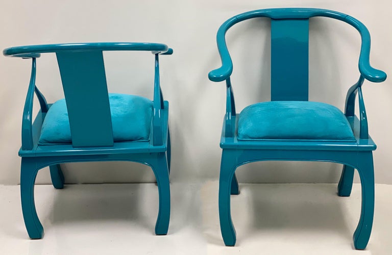 1960s Turquoise Lacquered Ming Style Chairs, a Pair For Sale at 1stDibs