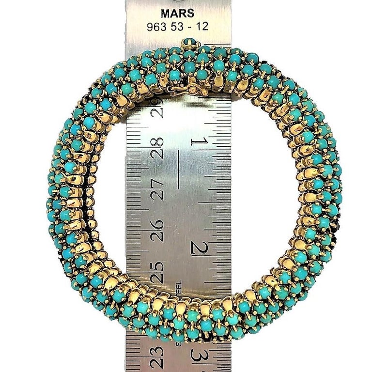 1960s Turquoise, Sapphire and Diamond Flower, Flexible Bombe Bracelet ...