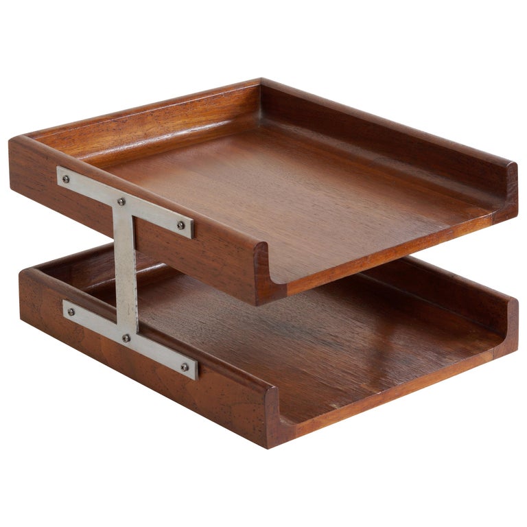 1960s Two-Tier Walnut Paper Tray at 1stDibs