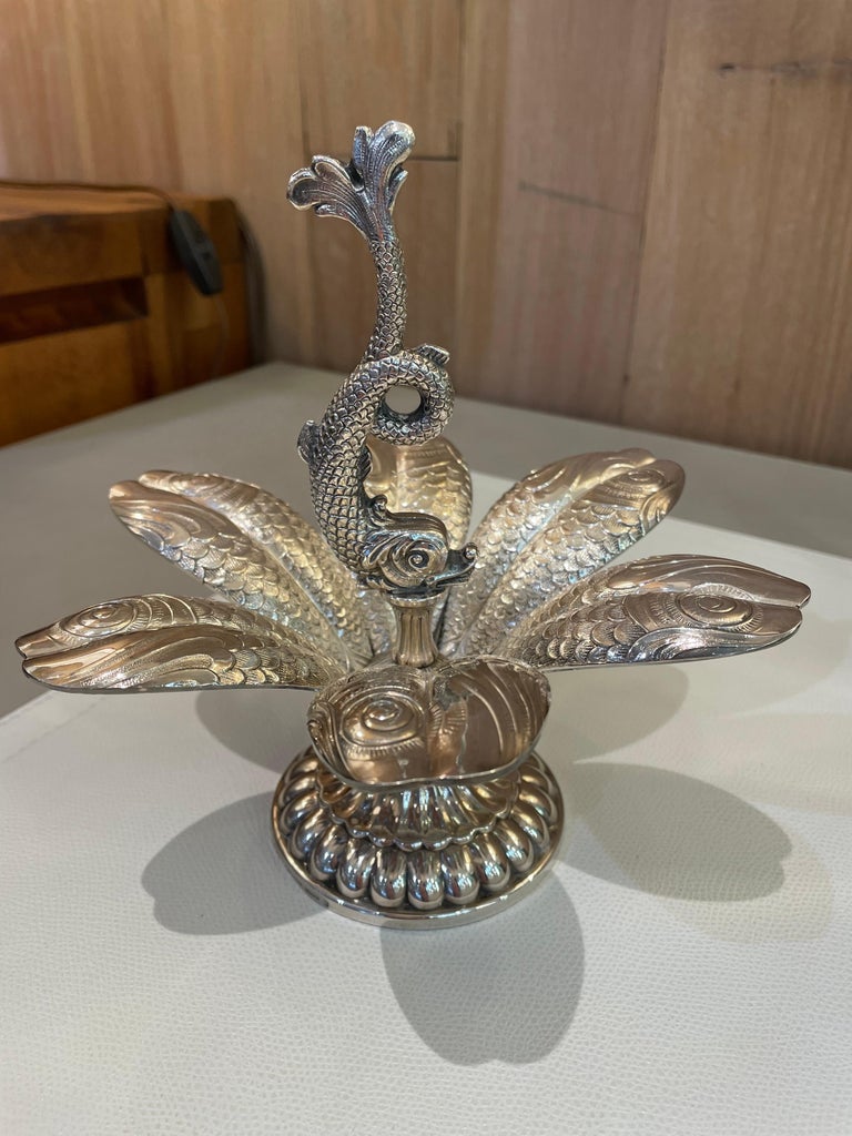 1960s United Kingdom Silver Plate Sturgeon Decor 6 Person Caviar Server ...