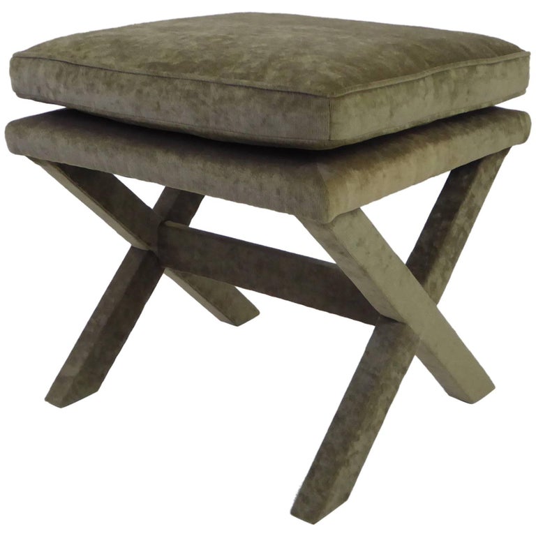 1960s Velvet X-Bench Stool in the Style of Billy Baldwin at 1stDibs