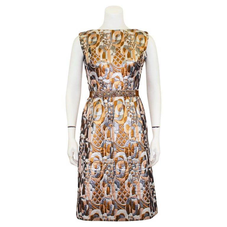 1960s Victor Costa Metallic Brocade Cocktail Dress For Sale at 1stDibs
