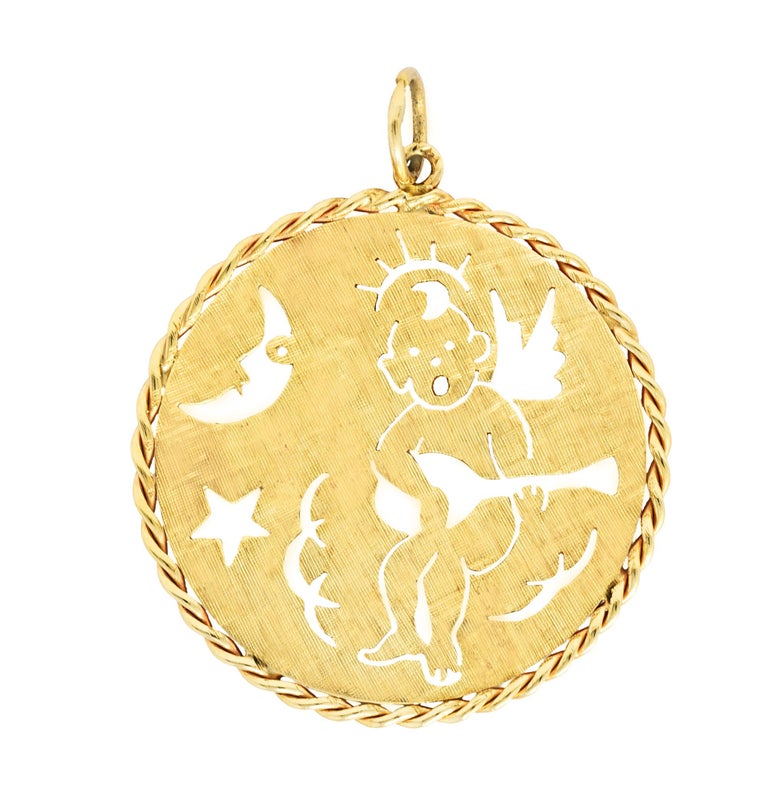 1960's Vintage 14 Karat Yellow Gold Celestial Angel Medallion Pendant ...