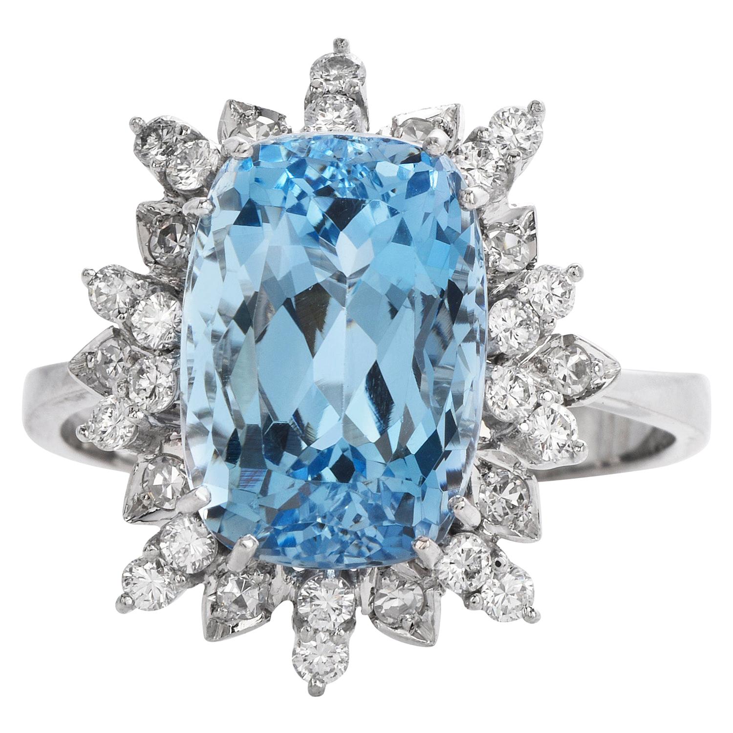 Aquamarine Diamond Platinum Cocktail Ring at 1stDibs