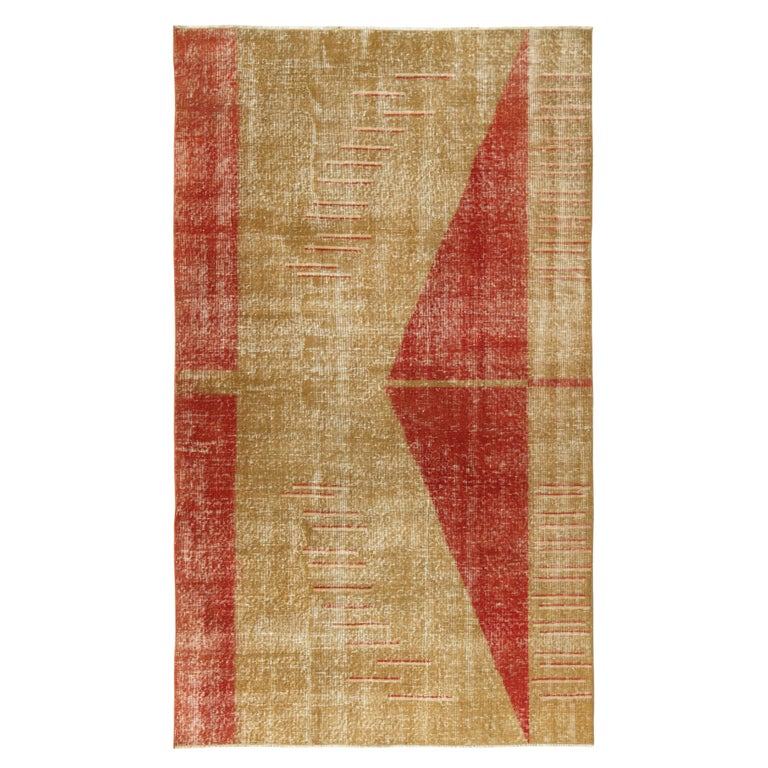 1960s Vintage Art Deco Distressed Rug, Red Geometric Pattern by Rug and ...
