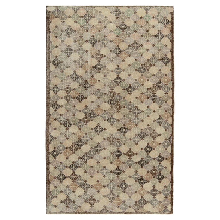 1960s Vintage Art Deco Rug in Beige-Brown, Bright Floral Patterns by ...