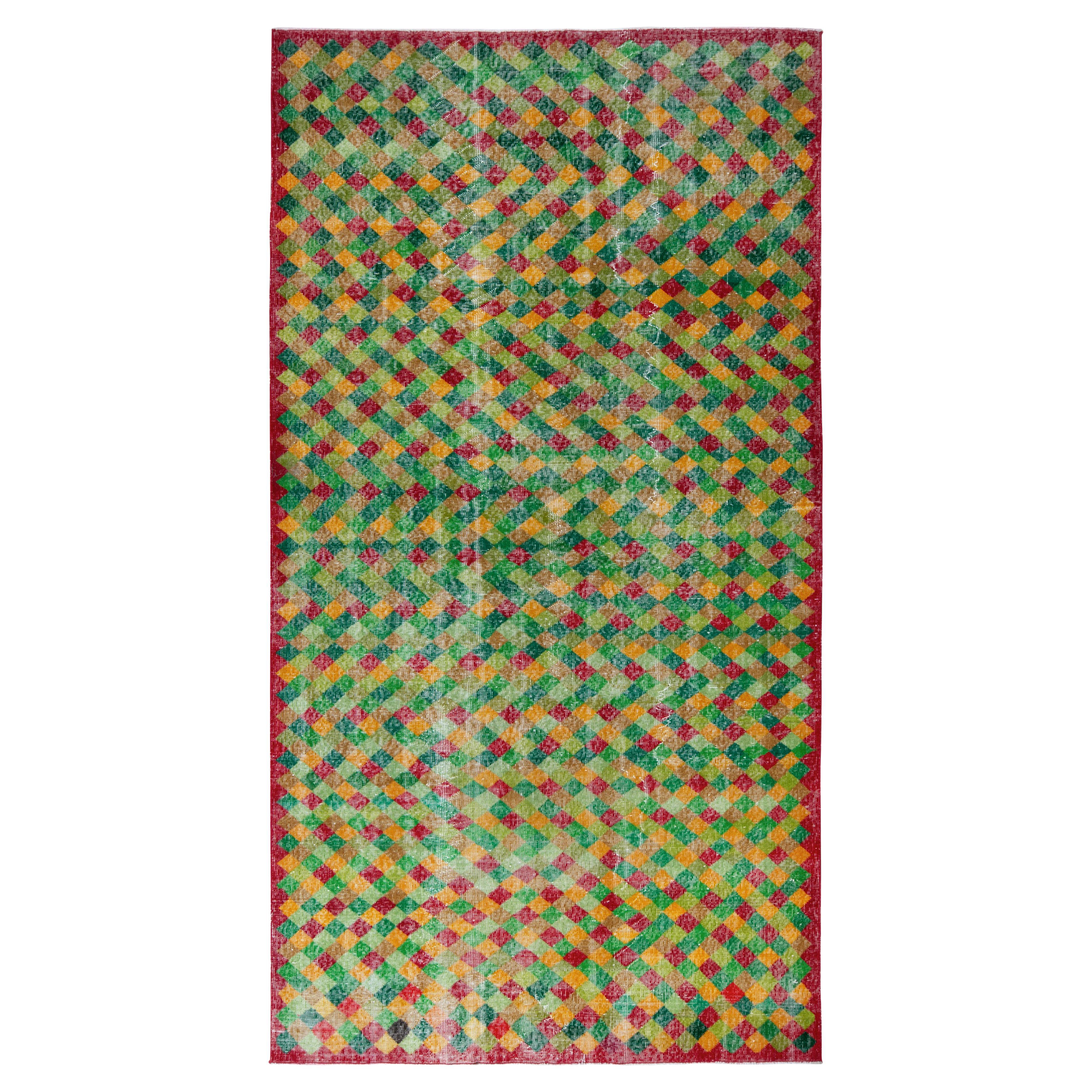 Tapis Art Déco vintage des années 1960 à motif géométrique rouge, bleu ...