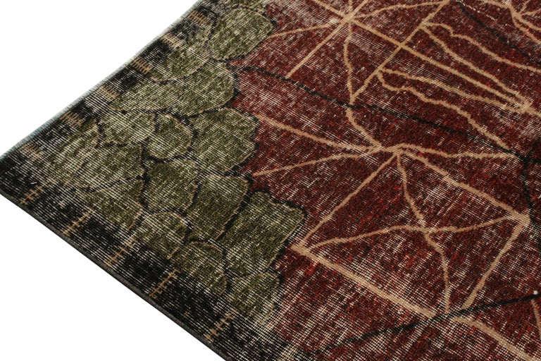 1960s Vintage Art Deco Rug in Red Distressed Geometric Pattern by Rug ...