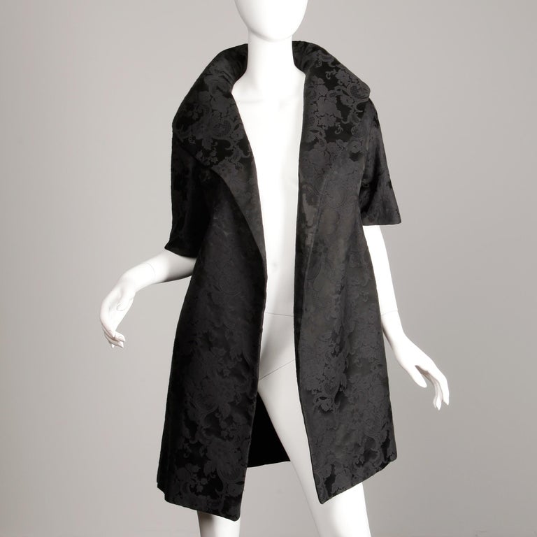 1960s Vintage Black Damask Evening Opera/ Dress Coat or Duster with 3/4 ...