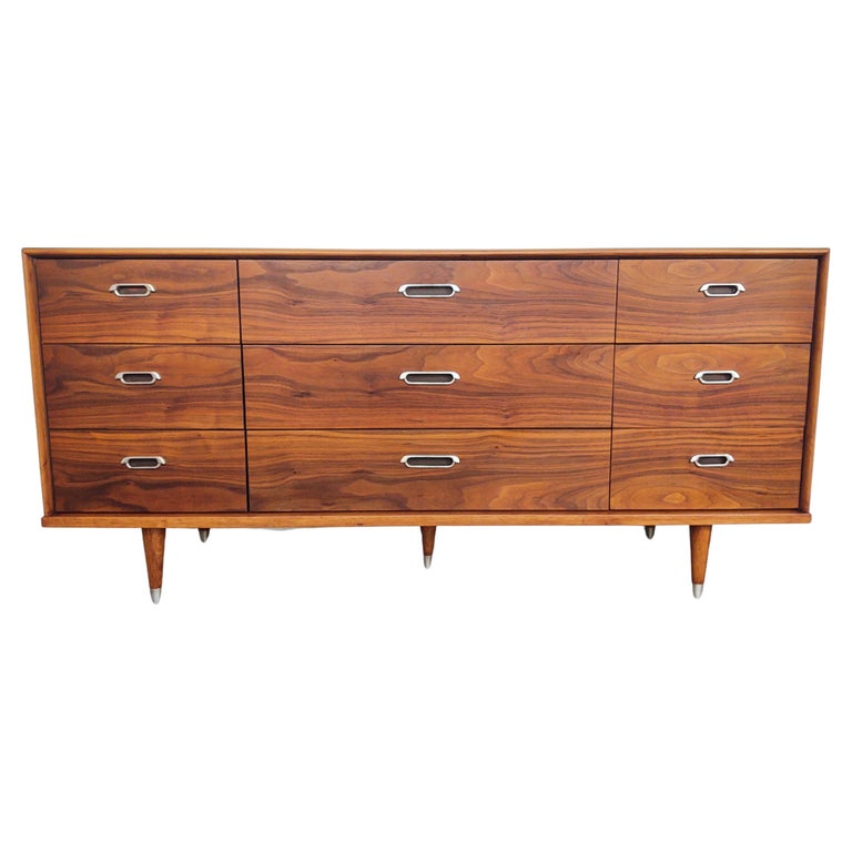 1960s Vintage B.P. John Walnut 9 Drawer Lowboy Dresser at 1stDibs ...