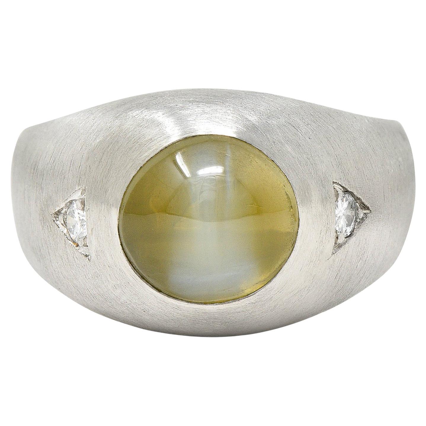 Platinum Cat's Eye Chrysoberyl Diamond Platinum Ring at 1stDibs