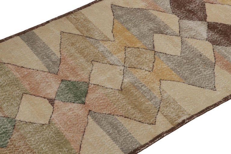 1960s Vintage Deco Rug Beige-Brown Multi-Hued Geometric Pattern by Rug ...