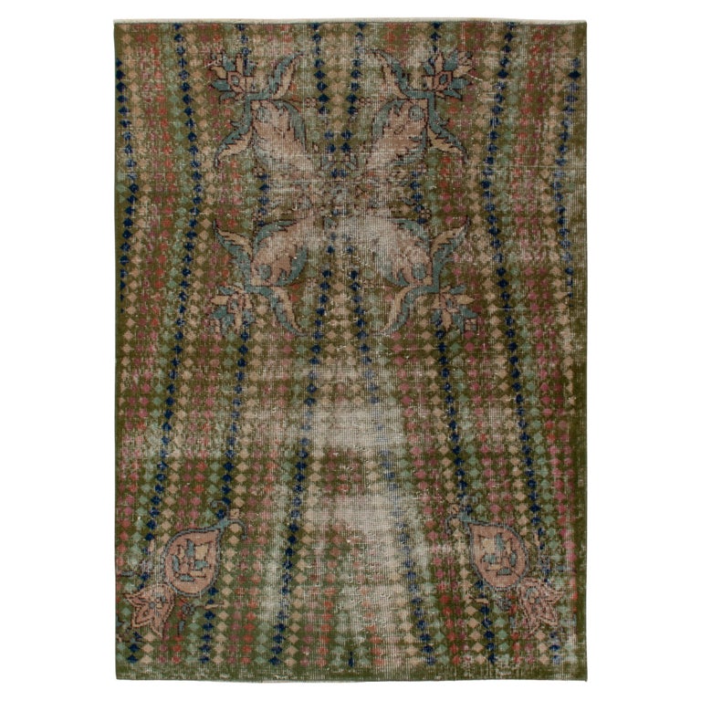 1960s Vintage Deco Rug in Green, Multicolor Geometric Patterns by Rug ...