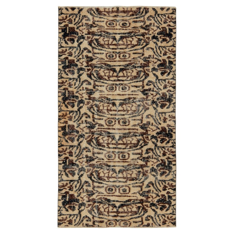 1960s Vintage Deco Runner in Beige-Brown Black Geometric Patterns by ...