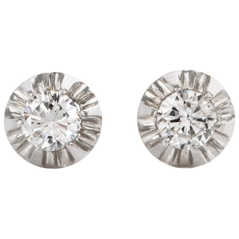 1960s Vintage Diamond Gold Stud Earrings For Sale at 1stDibs