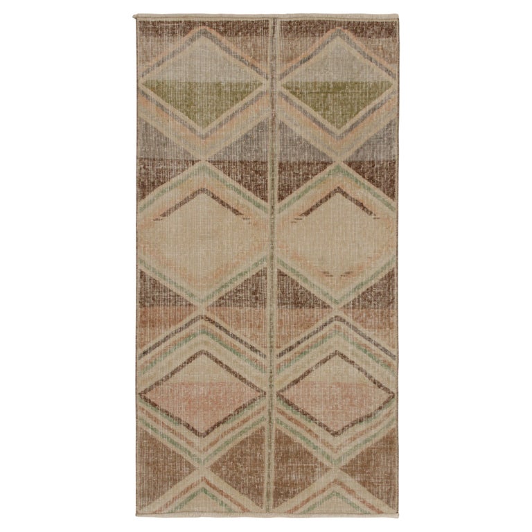 1960s Vintage Distressed Deco Rug in Beige-Brown, Pink and Green by Rug ...