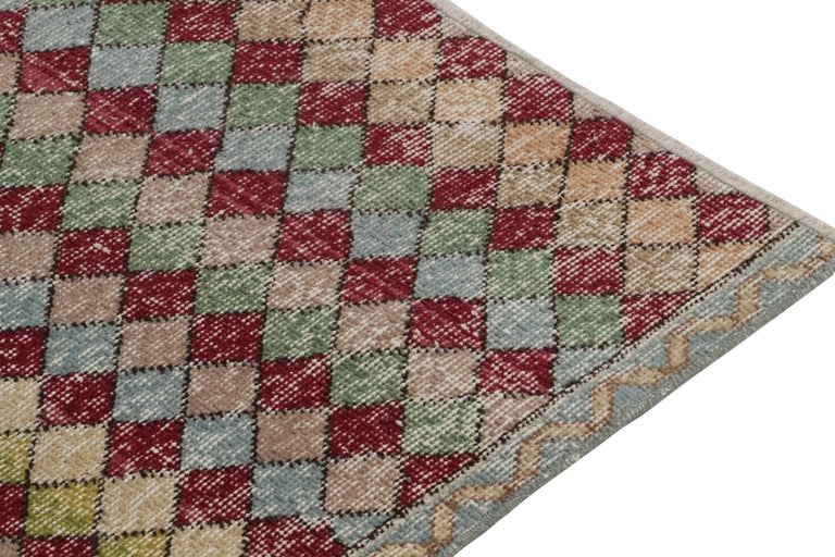 1960s Vintage Distressed Deco Rug in Multicolor Geometric Pattern by ...