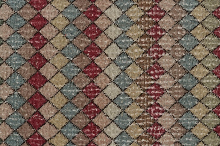 1960s Vintage Distressed Deco Rug in Multicolor Geometric Pattern by ...