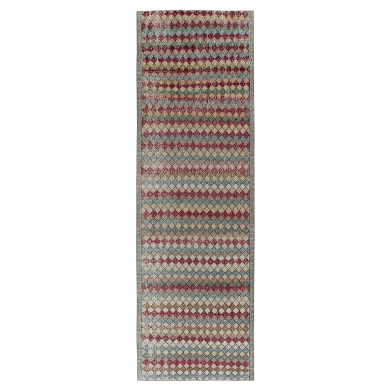 1960s Vintage Distressed Deco Rug in Multicolor Geometric Pattern by ...