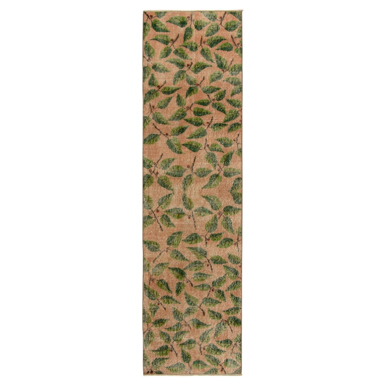 1960s Vintage Distressed Deco Runner in Pink Green Floral Pattern by ...