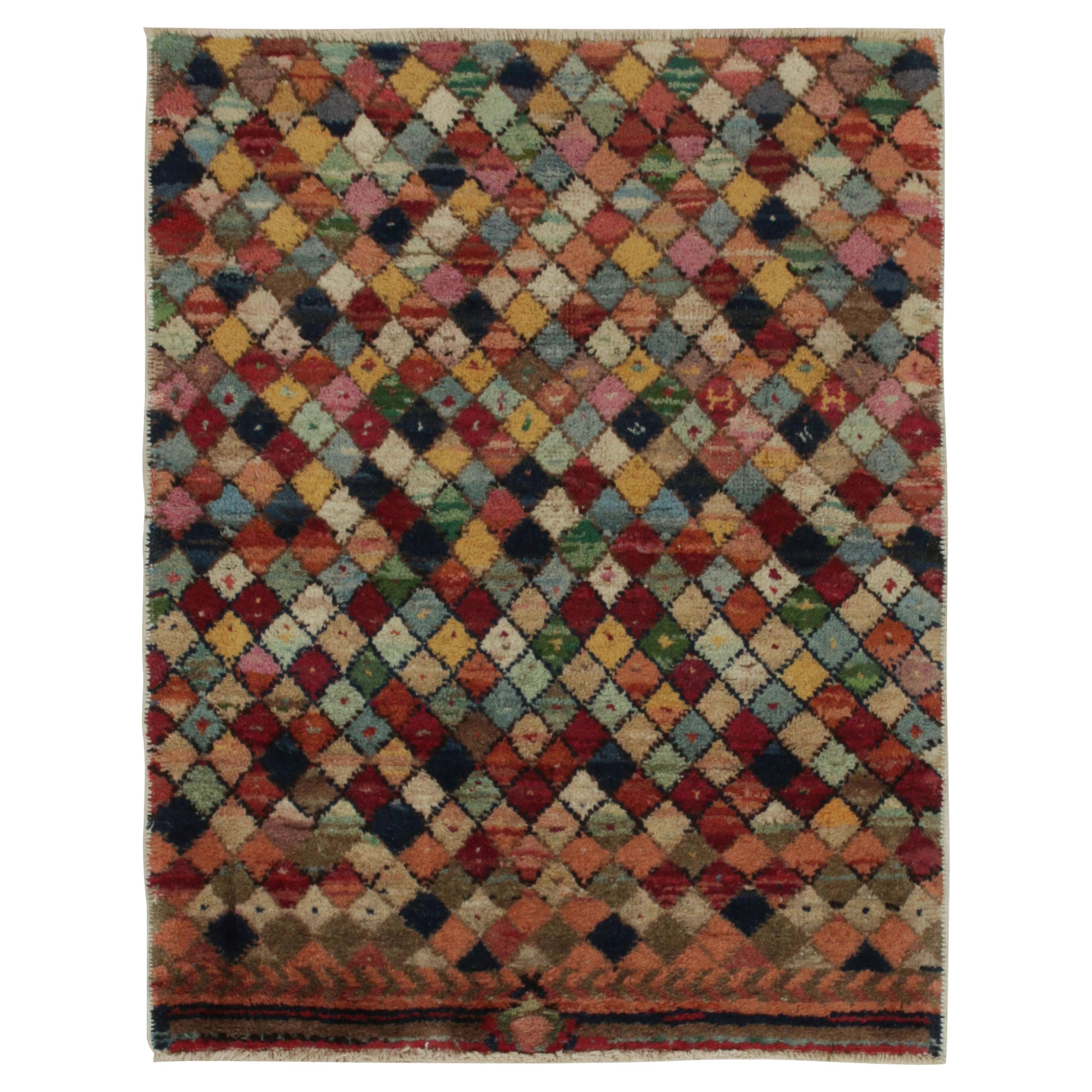 1960s Vintage Distressed Rug in Multicolor Geometric Pattern by Rug and ...