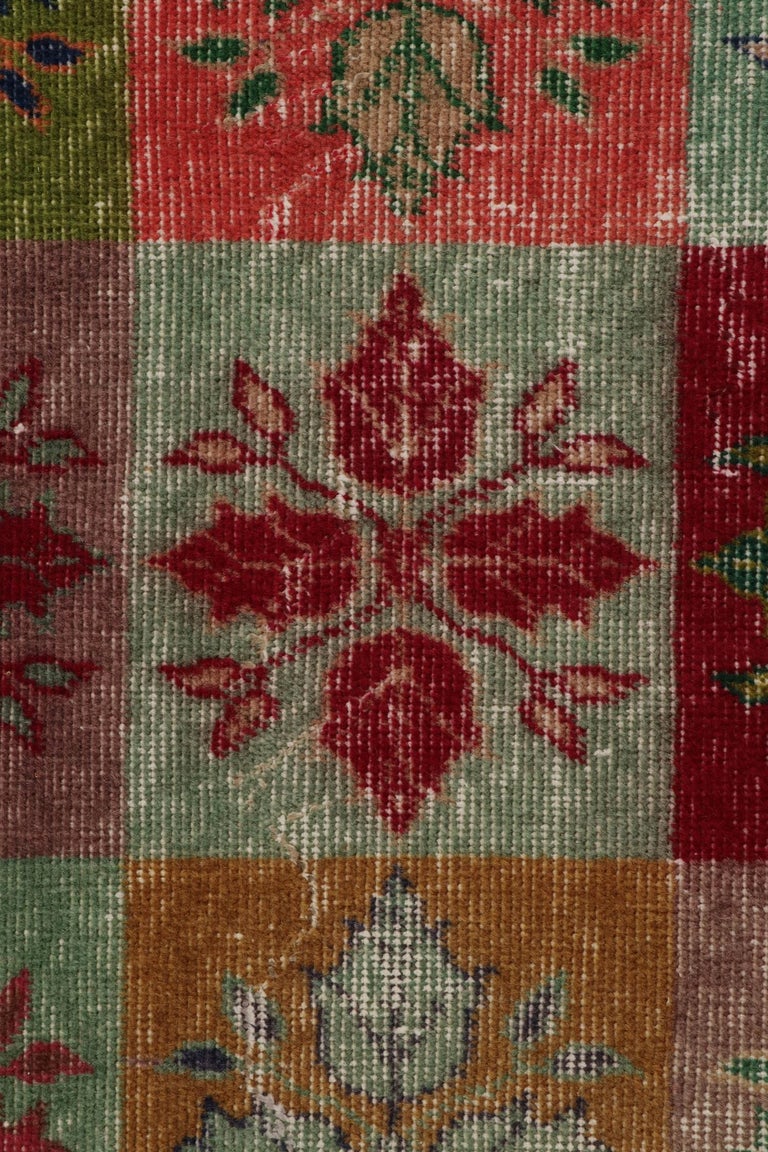 1960s Vintage Distressed Rug in Multicolor Geometric Pattern by Rug and ...