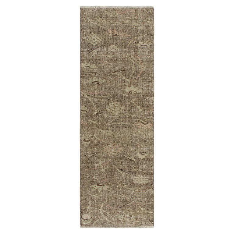 1960s Vintage Distressed Runner in Beige-Brown Abstract Patterns by Rug ...