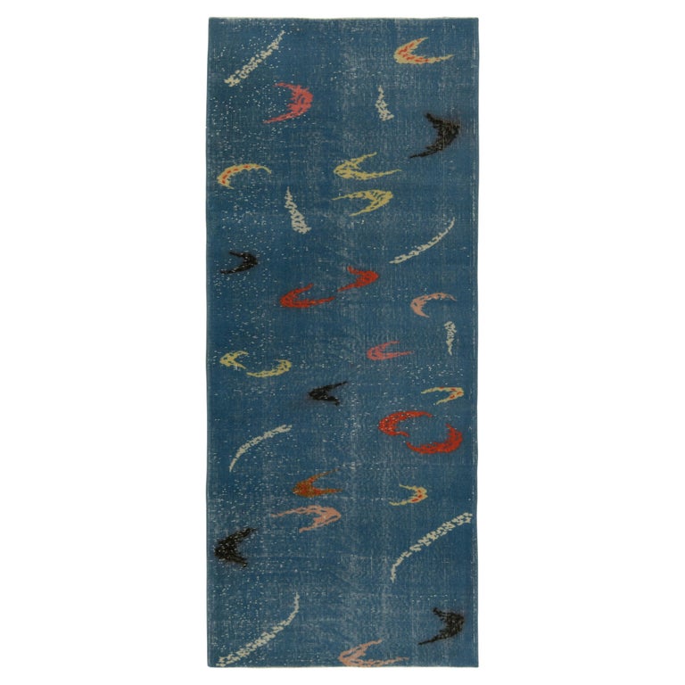 1960s Vintage Distressed Runner in, Multicolor Art Deco Patterns by Rug ...