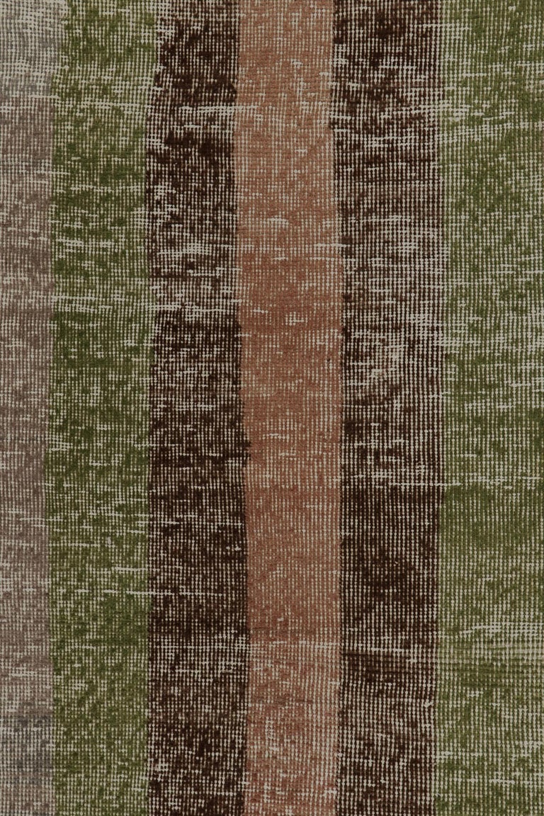 1960s Vintage Distressed Runner in Rust, Beige and Green Stripes by Rug ...
