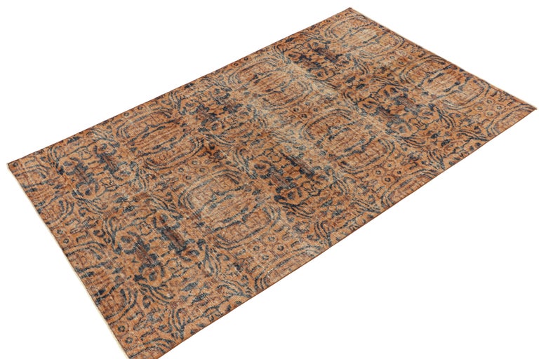 1960s Vintage style Rug in Orange Brown Blue and Abstract Pattern by ...