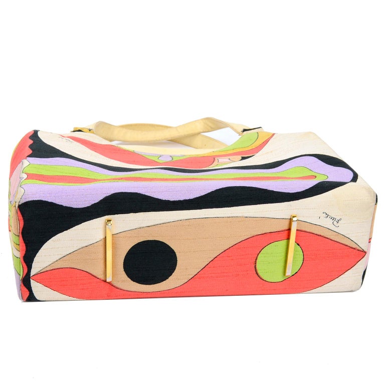 1960s Vintage Emilio Pucci by Jana Top Handle Print Raw Silk and ...