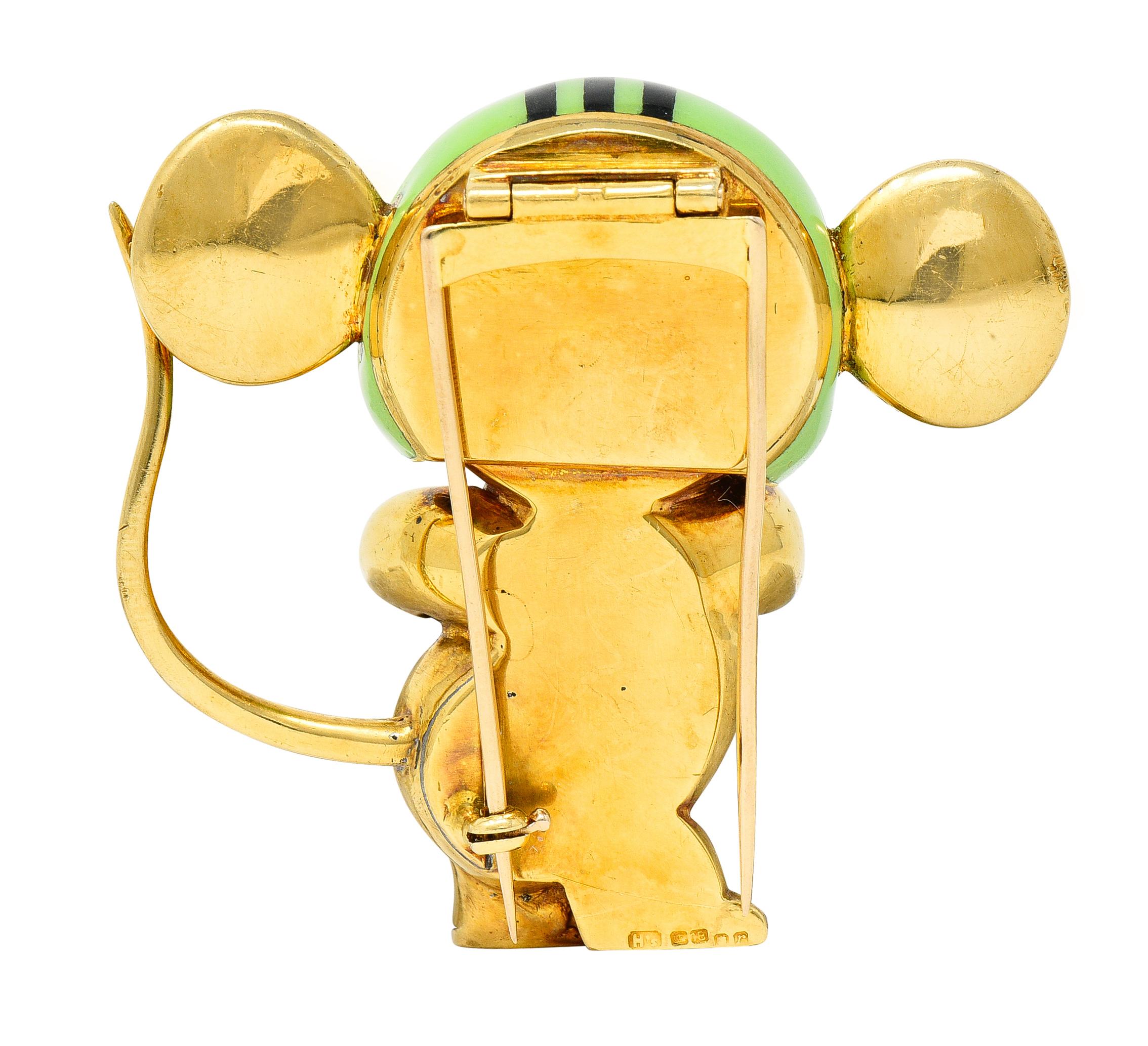 1972 Vintage Enamel 18 Karat Yellow Gold Rugby Mouse Football Brooch at ...