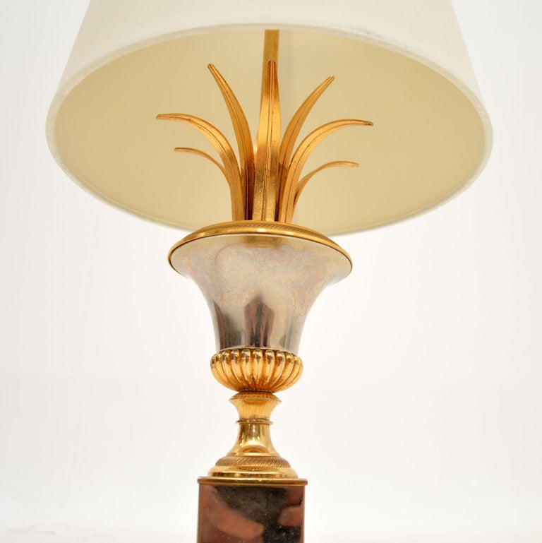 1960s Vintage French Brass and Chrome Table Lamp For Sale at 1stDibs