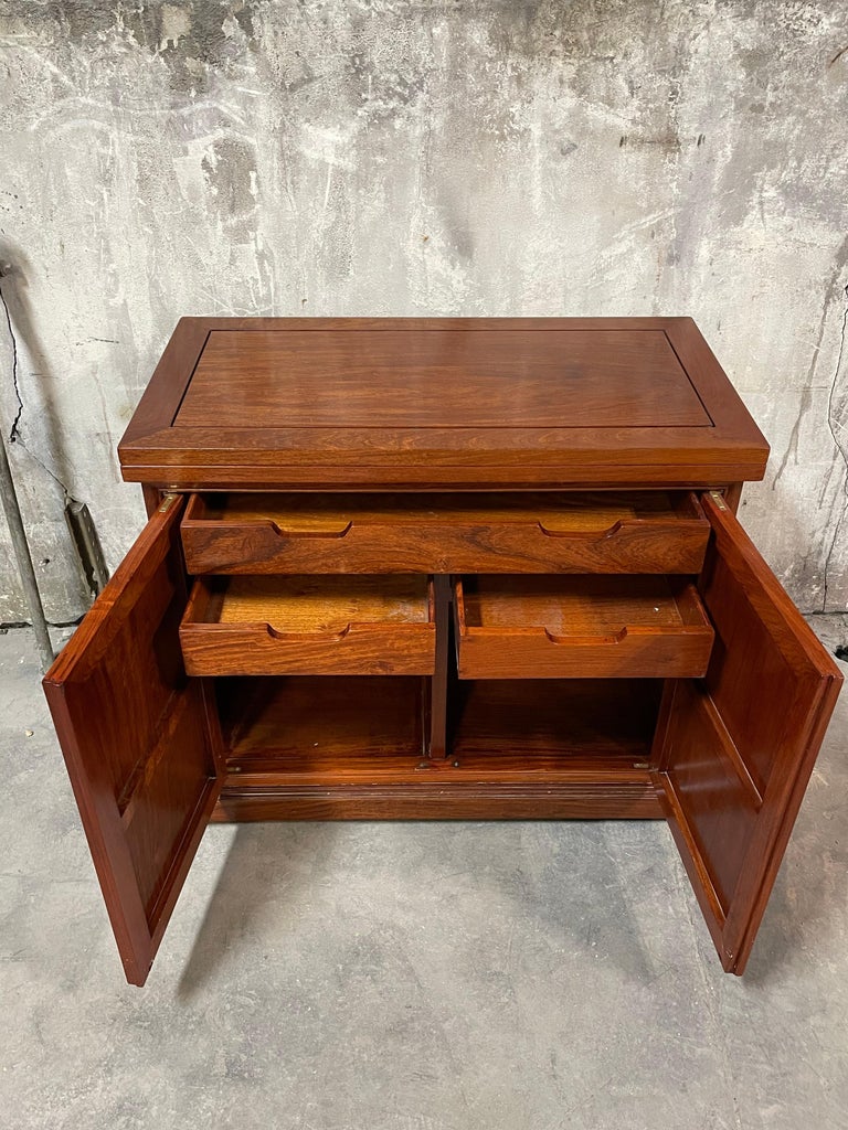1960s Vintage George Zee Solid Teak Chinoiserie Flip Top Bar Server For ...